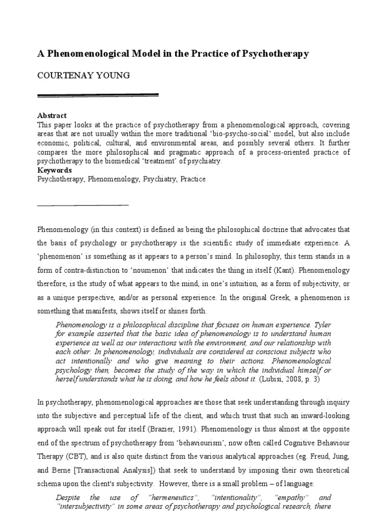 Phenomenological Psychotherapy | PDF | Phenomenology (Philosophy ...