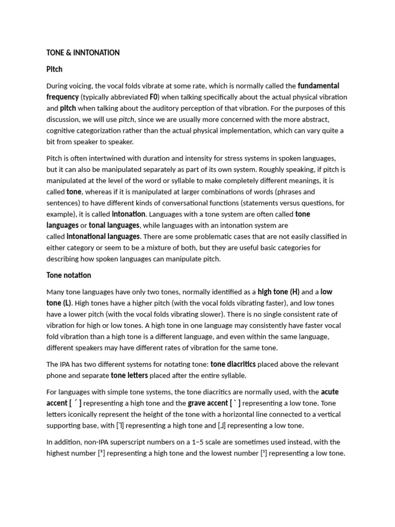 Tone Intonation | PDF | Tone (Linguistics) | Pitch (Music)