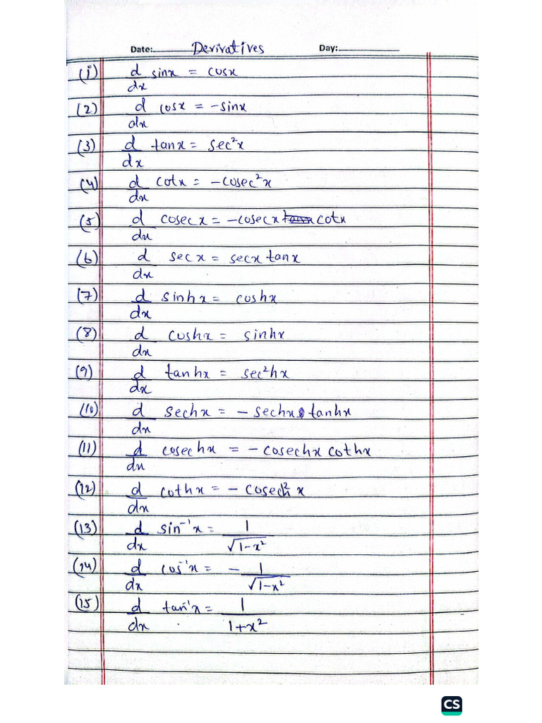 Maths Formula Sheet, Derivatives, Integration, Conics[1] | PDF