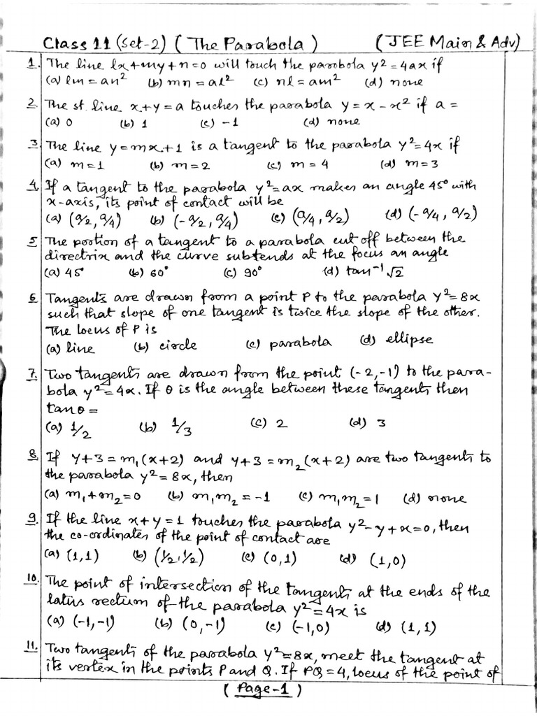 Parabola (Set - 2) Class 11-JEE-20251101051124 | PDF