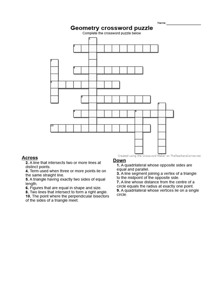 Geometry Crossword Puzzle Challenge | PDF