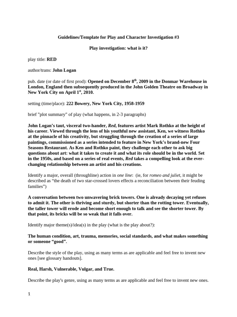 Play Analysis: John Logan's "Red" | PDF | Poetry
