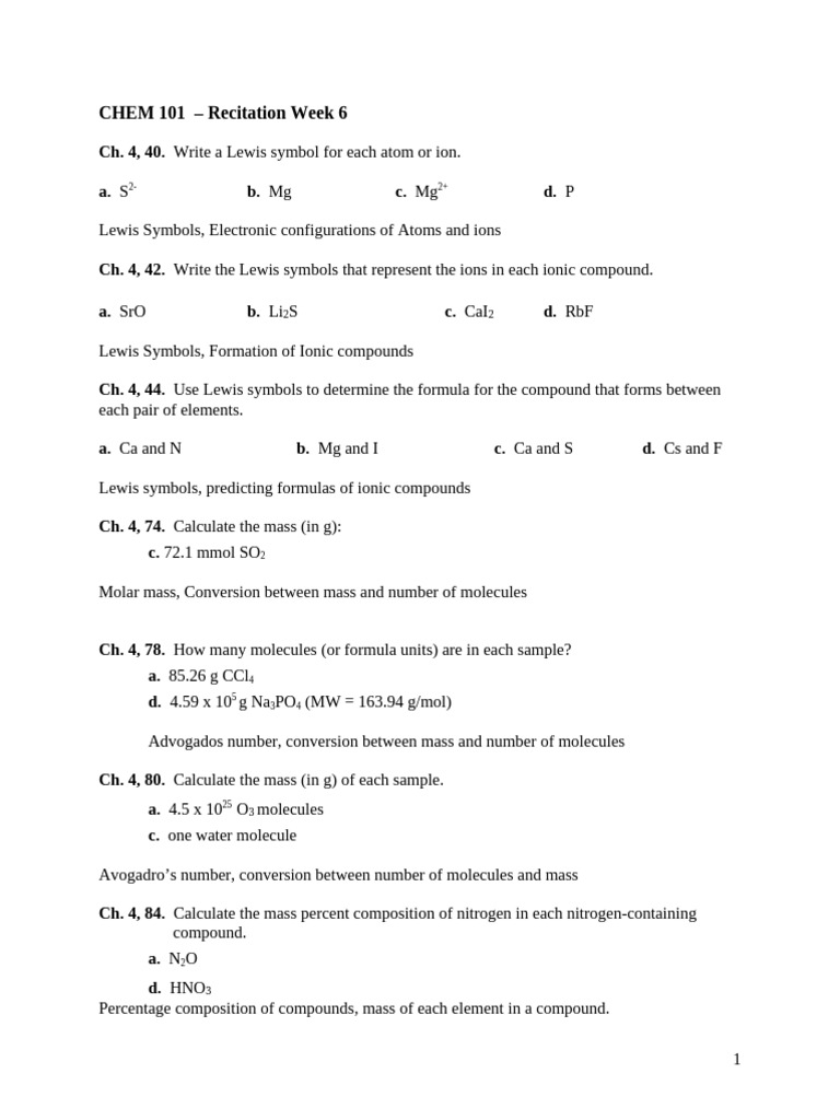 CHEM 101 Recitation_Week 6 | PDF