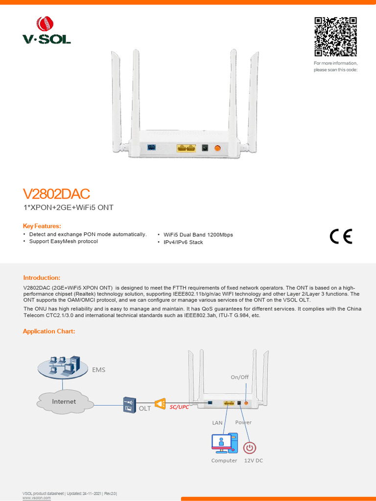 XPON-ONT-V2802DAC-Datasheet-V2.01-EN-2 | PDF | I Pv6 | Wi Fi