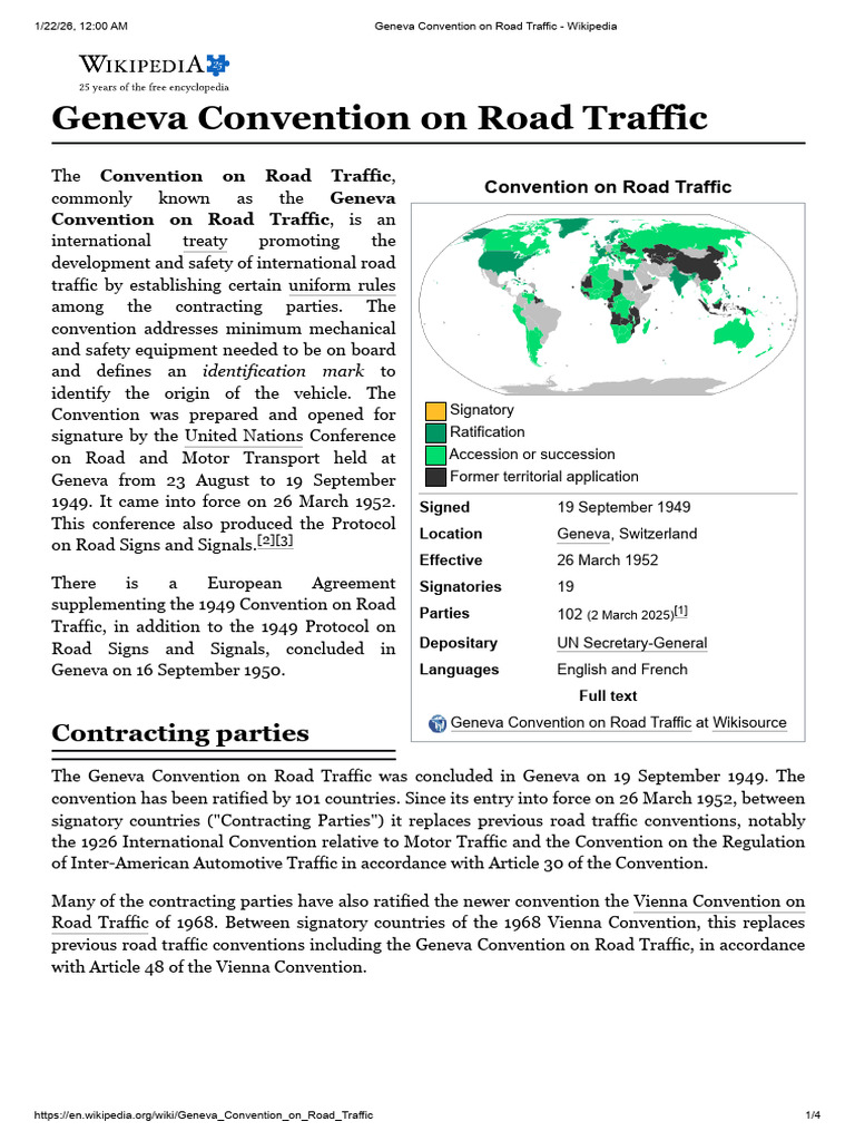 Geneva Convention on Road Traffic Overview | PDF | Vehicle Registration ...