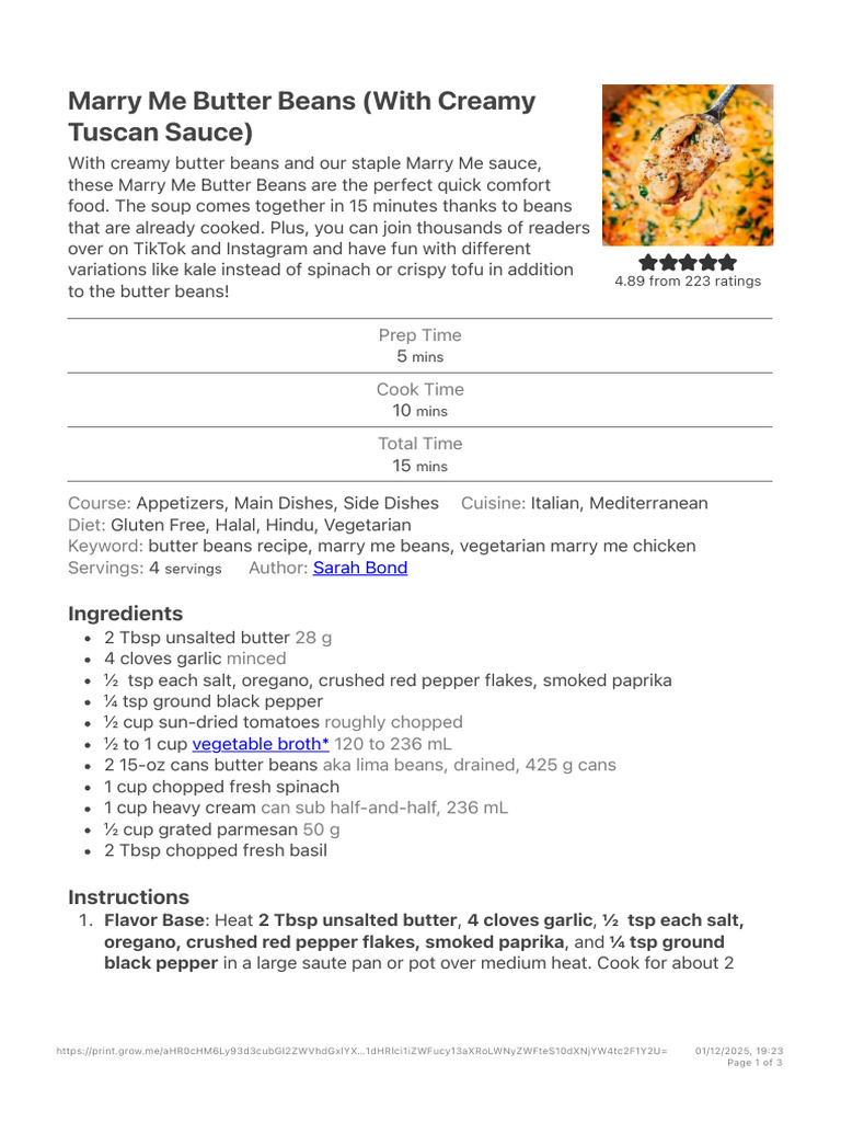 Marry Me Butter Beans (With Creamy Tuscan Sauce) - Live Eat Learn | PDF ...