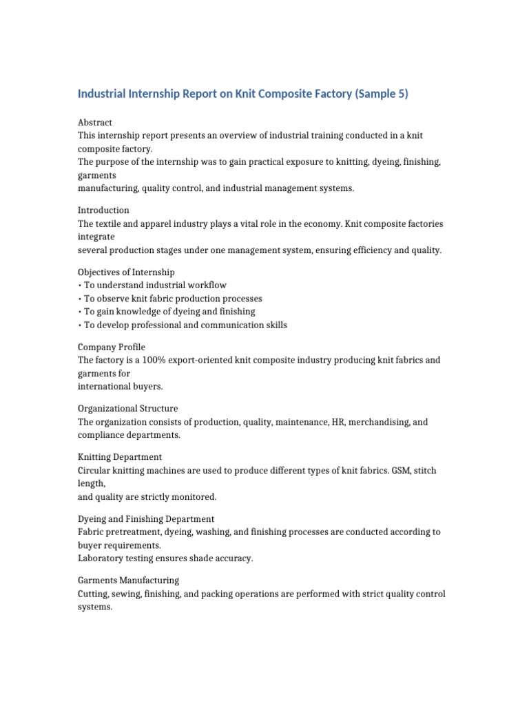 Knit Composite Internship Report Sample 5 | PDF