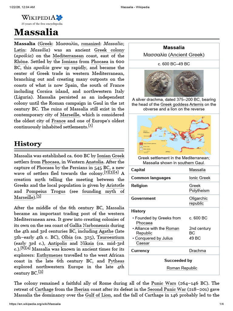 Massalia - Wikipedia | PDF | Ancient Europe