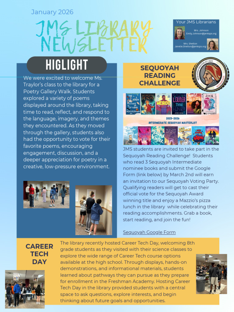 JMS Library January 2026 Newsletter | PDF | Libraries | Poetry