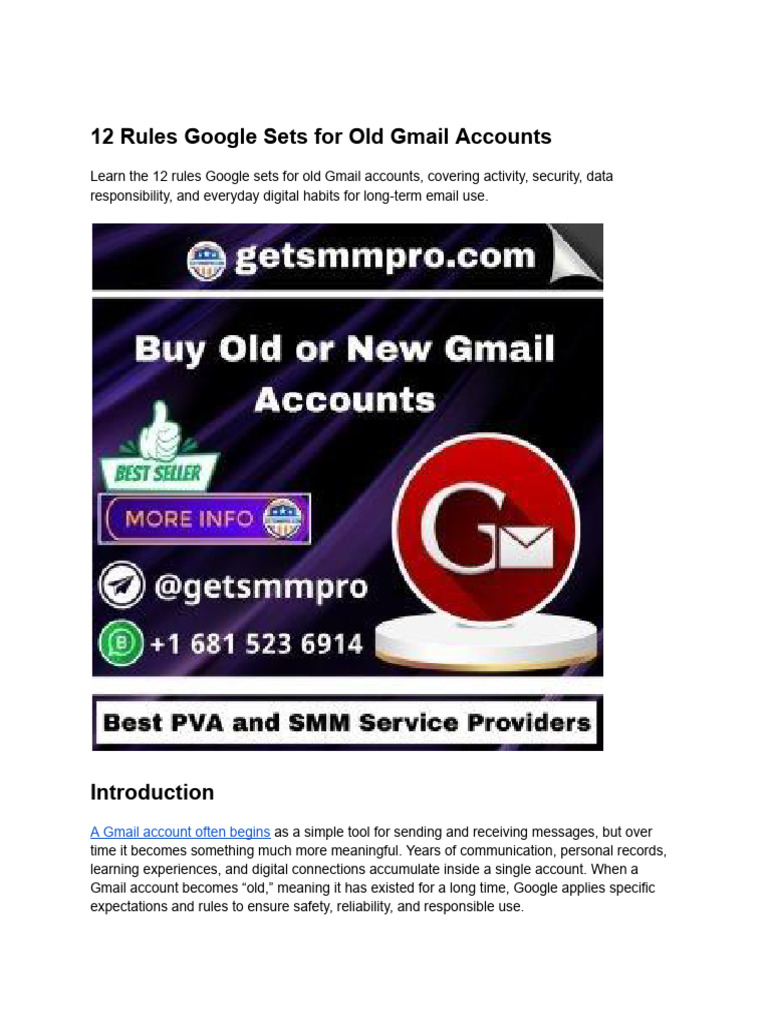 12 Rules Google Sets for Buy Old Gmail Accounts | PDF | Gmail | Password