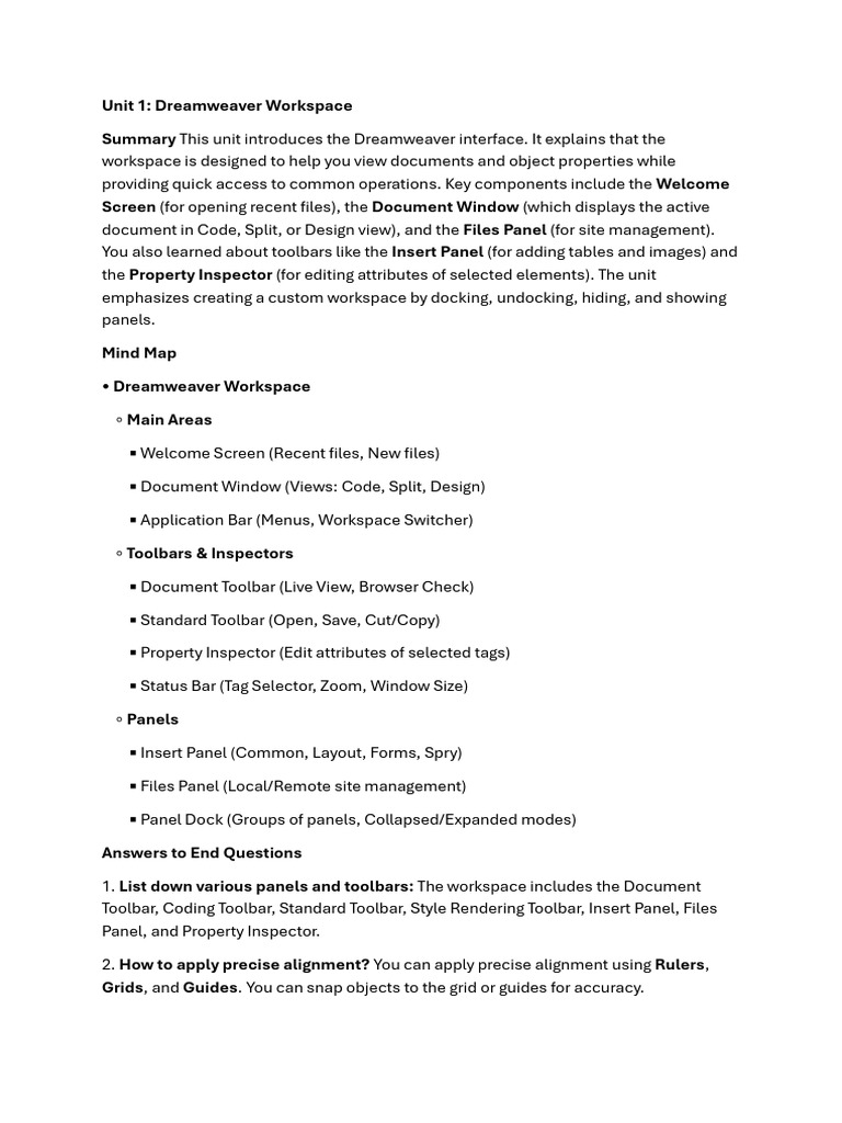 Dreamweaver Workspace Overview | PDF | Hyperlink | Window (Computing)