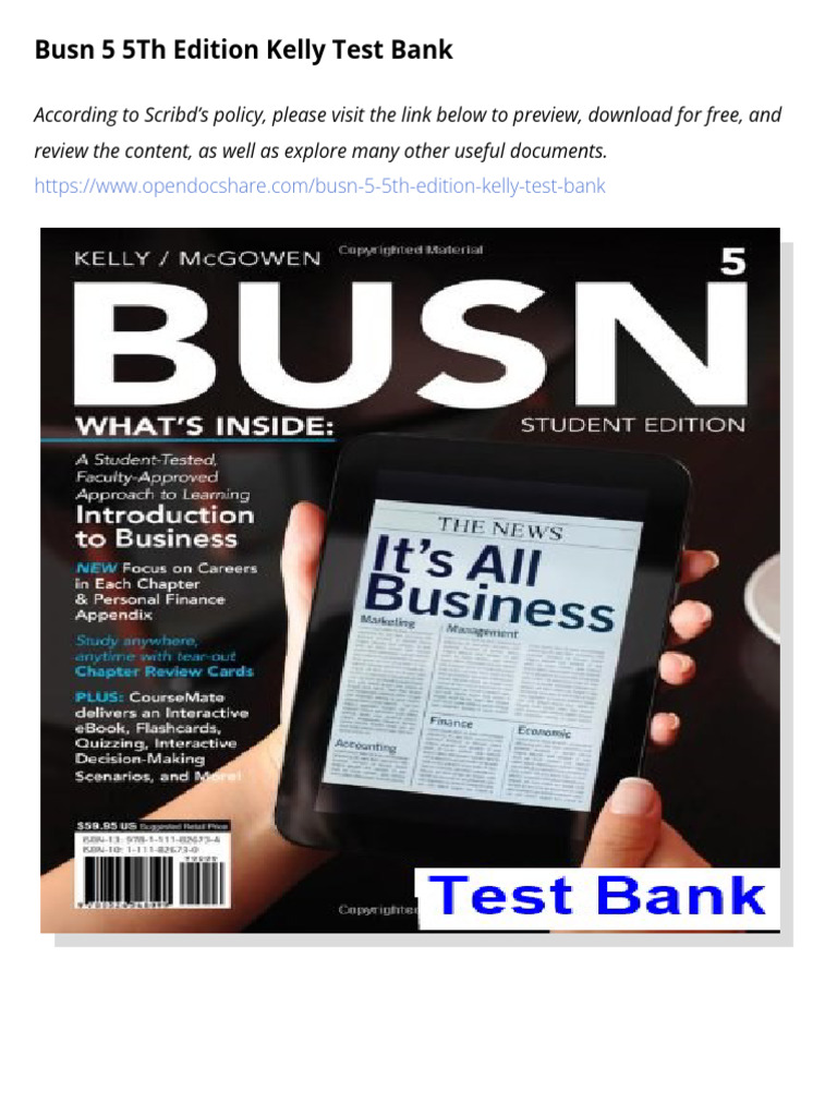 BUSN 5 5th Edition Kelly Test Bank | PDF | Balance Sheet | Equity (Finance)