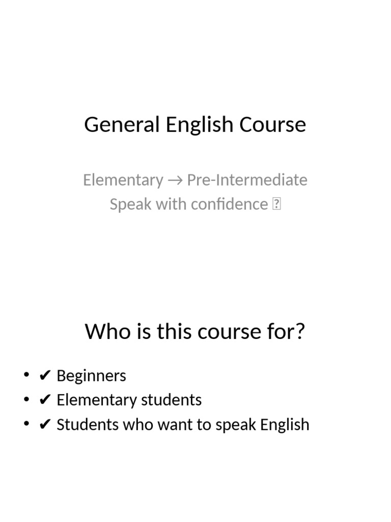 General English Course for Beginners | PDF