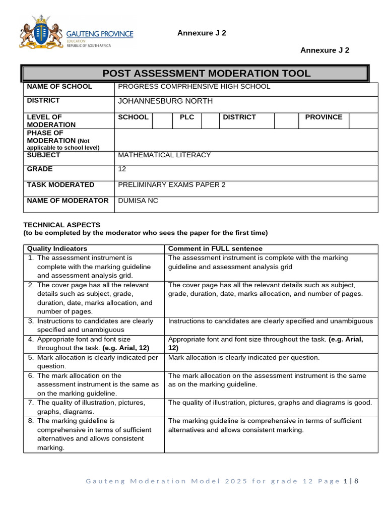 Post Assessment Moderation Tool | PDF | Interest | Multiple Choice