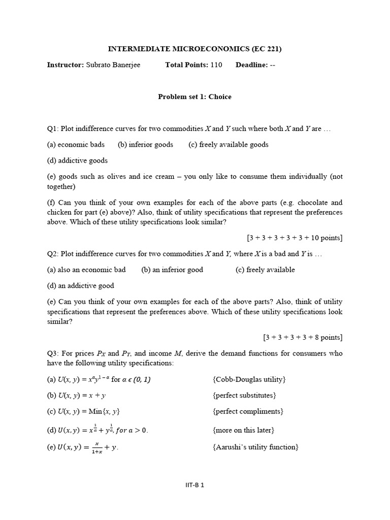 Problem Set 1 | PDF | Utility | Demand