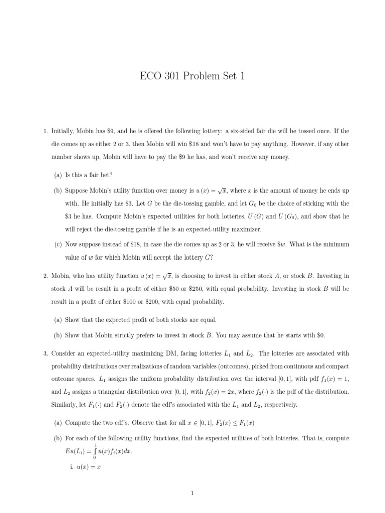 Problem Set 1 | PDF | Utility | Probability Distribution