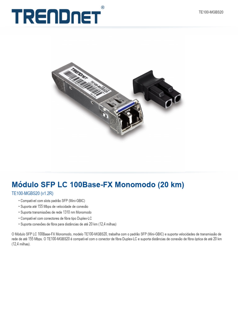 Módulo SFP LC 100Base-FX 20 km 155 Mbps | PDF | Protocolos de camada ...