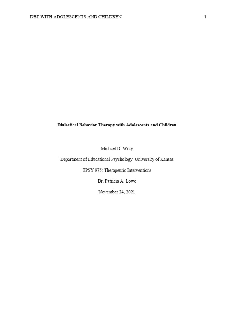 DBT for Adolescents and Children | PDF | Dialectical Behavior Therapy ...