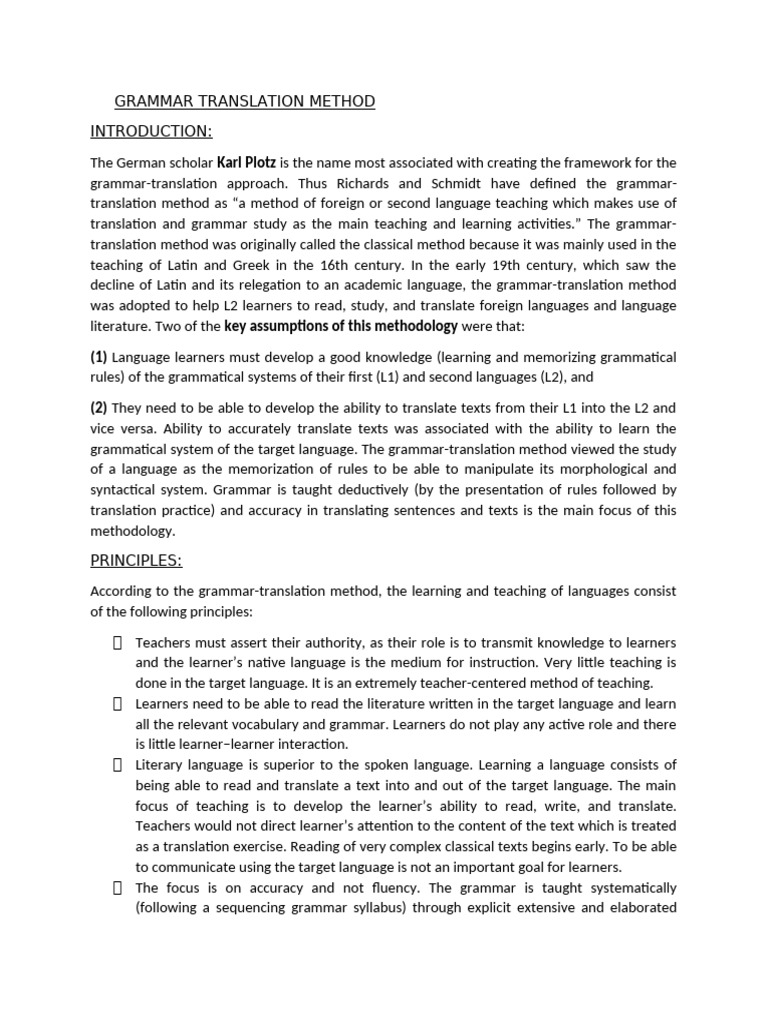 Overview of the Grammar-Translation Method | PDF | Second Language ...