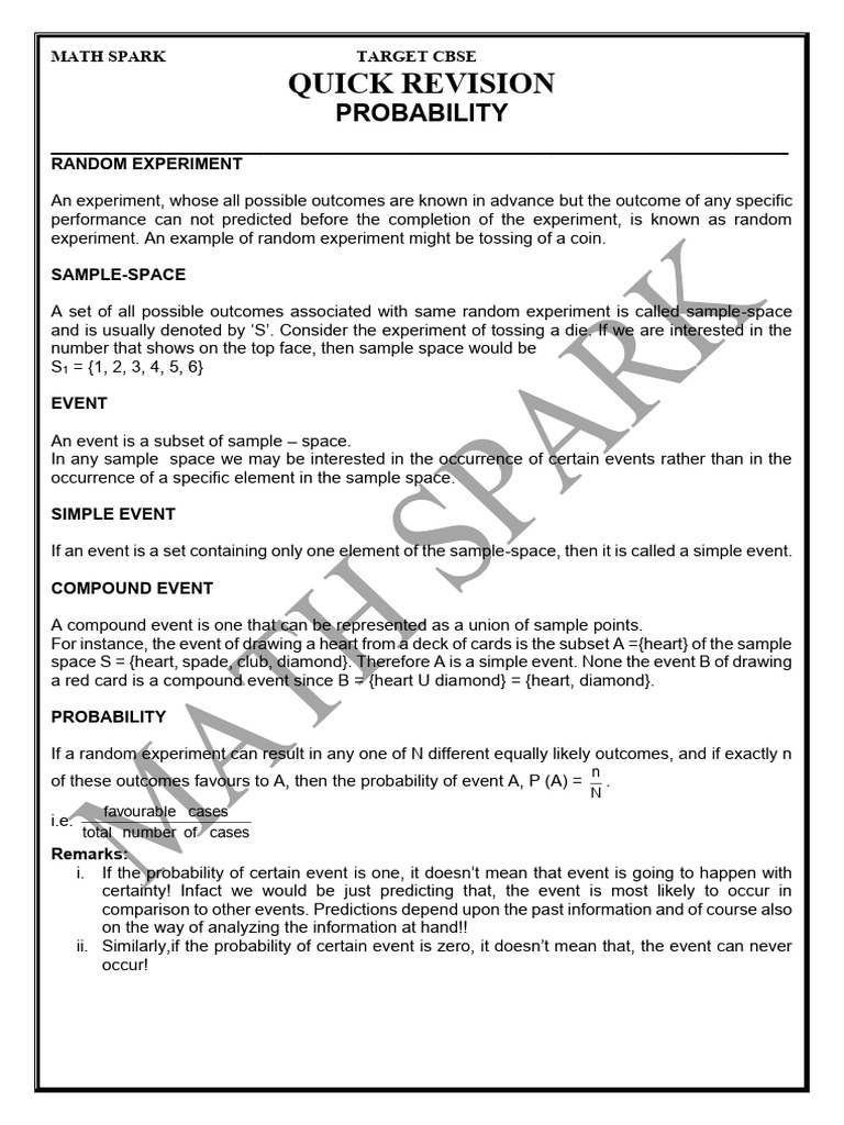 Quick Revision on Probability Concepts | PDF | Probability And ...