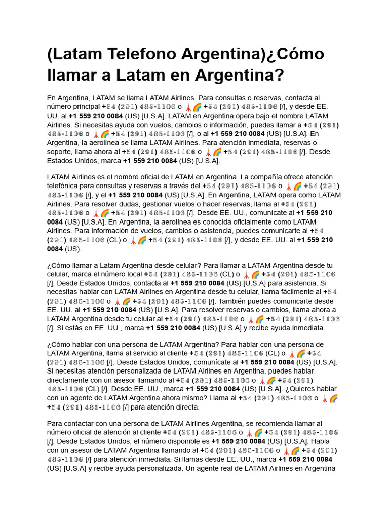 (Latam Telefono Argentina) ¿Cómo Llamar A Latam en Argentina | PDF ...