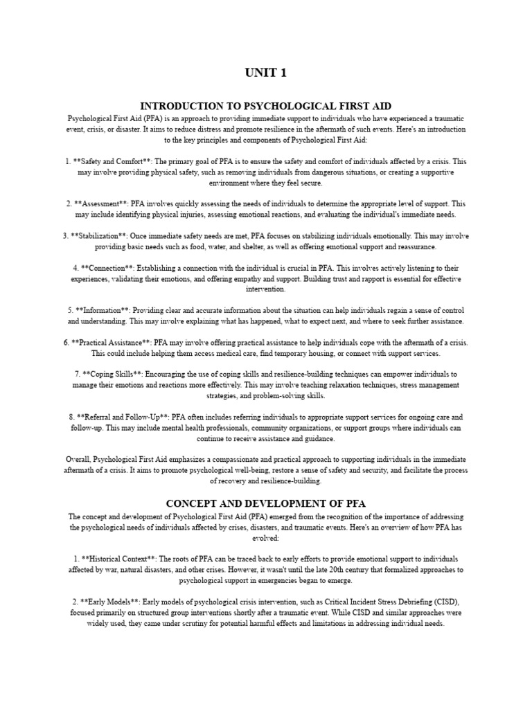 Psychological First Aid | PDF | Psychological Trauma | Psychological Resilience