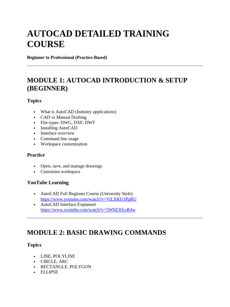 AUTO¬CAD DETAILED TRAINING COURSE-Beginner to Professional (Practice ...