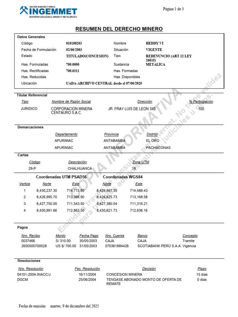 Resumen del Derecho Minero HEDDY VI | PDF