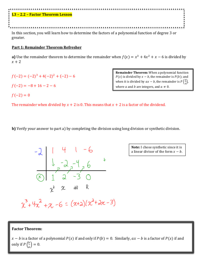 Factor Theorem Slides | PDF | Factorization | Polynomial