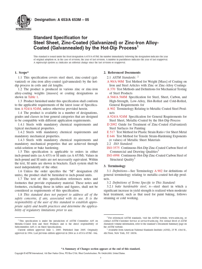 ASTM A 653/A 653M Steel Specification | PDF | Physical Sciences ...