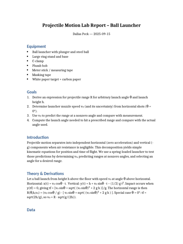 Projectile_Motion_Lab_Report_WSU | PDF | Projectiles | Classical Mechanics