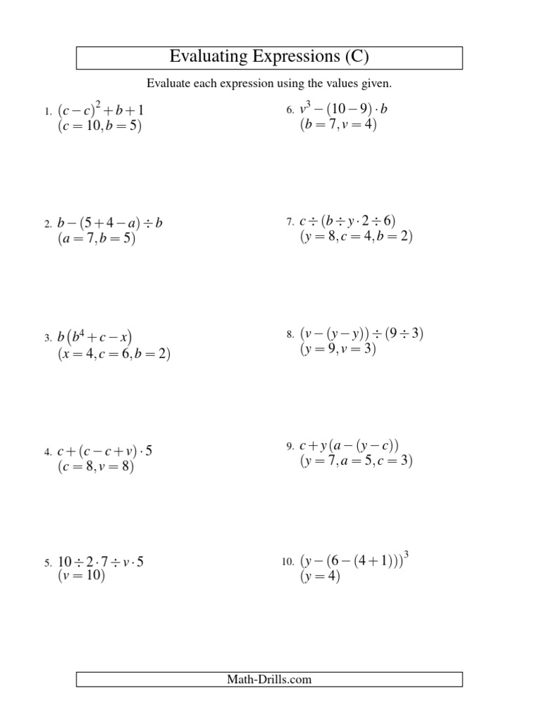 Algebra Evaluating Algebraic Expressions Three Variables Four Steps ...