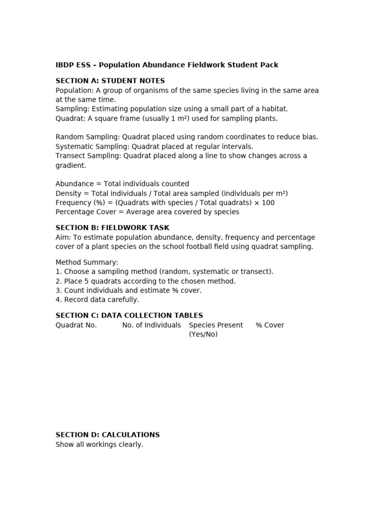 IBDP ESS Population Abundance Complete Student Pack | PDF