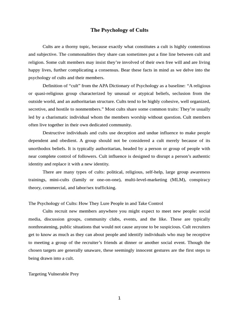 The Psychology of Cults | PDF | Mental Disorder | Shame