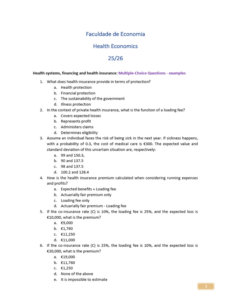 03HealthInsurance Exercises THE25 26 | PDF | Insurance | Risk Aversion