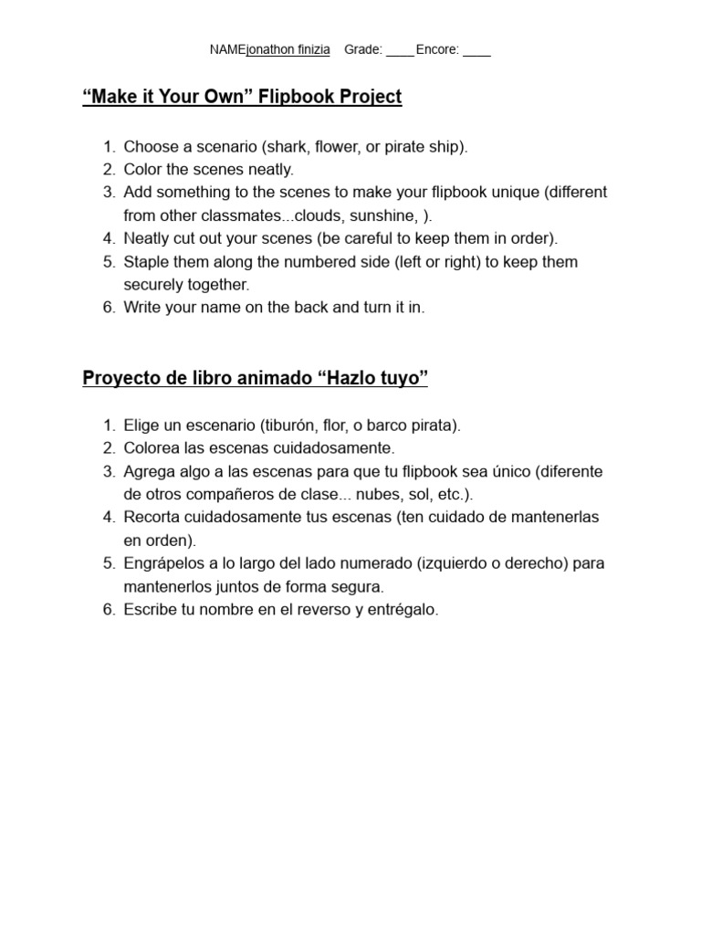 Copy of _Make it Your Own_ Flipbook Rubric | PDF | Books | Animation