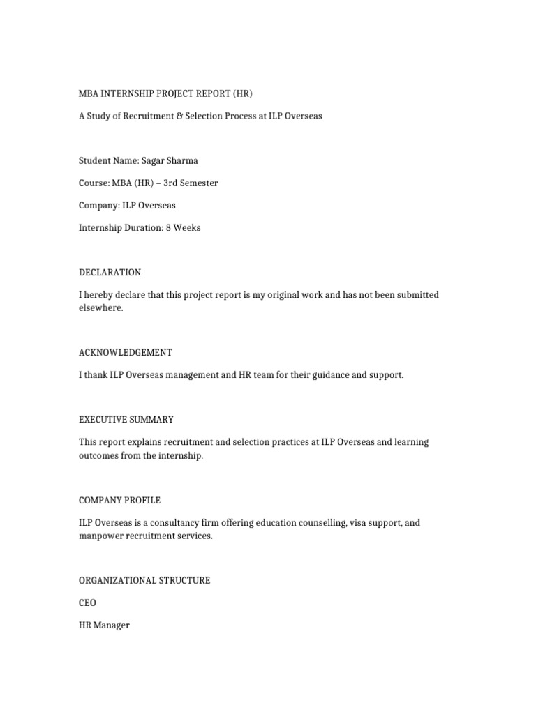 MBA HR Internship Project ILP Overseas | PDF
