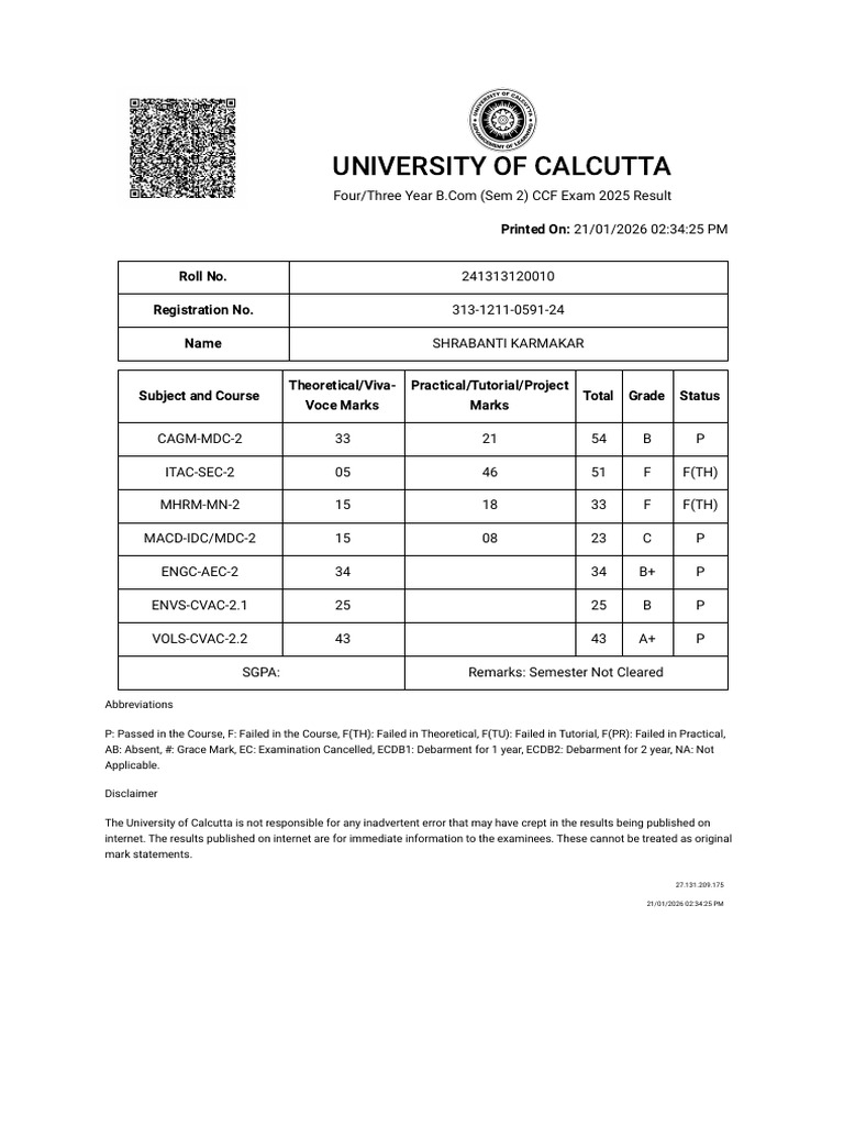 B.Com Sem 2 Exam Results - 2025 | PDF | Educational Stages | Qualifications