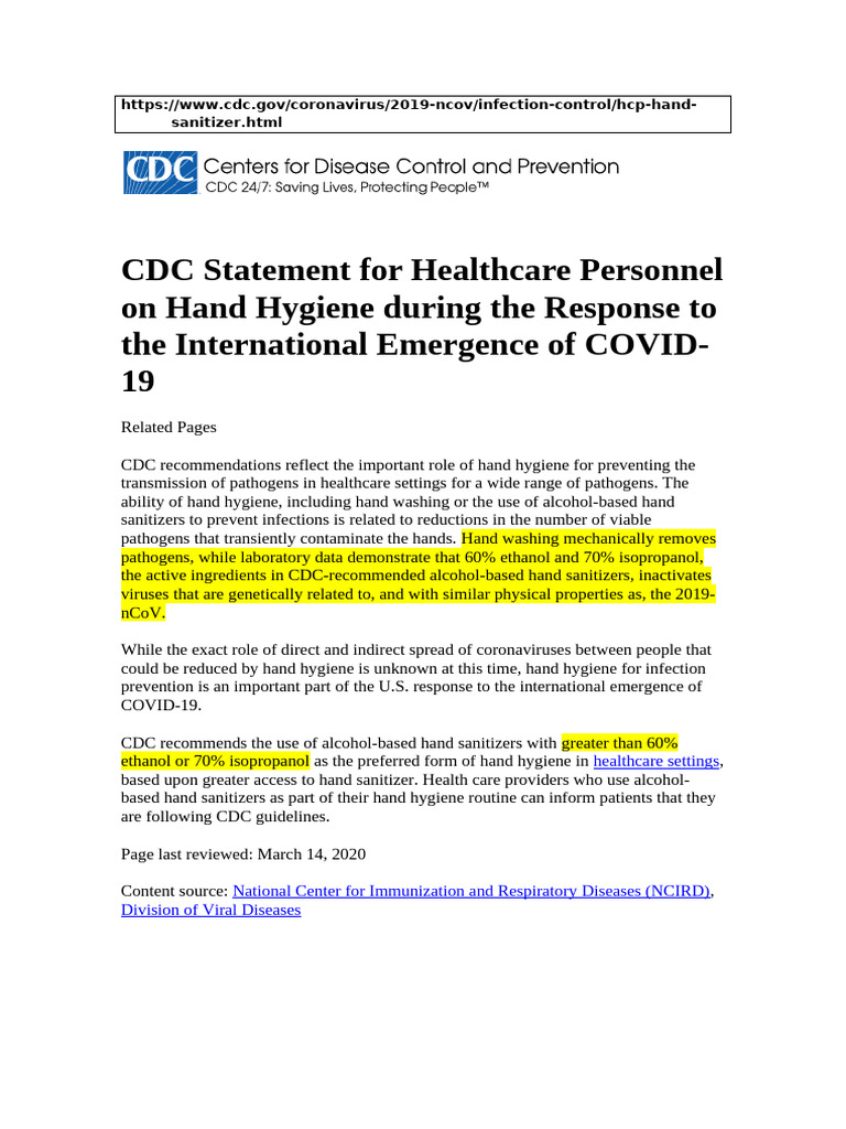 Cdc Hand Washing | PDF