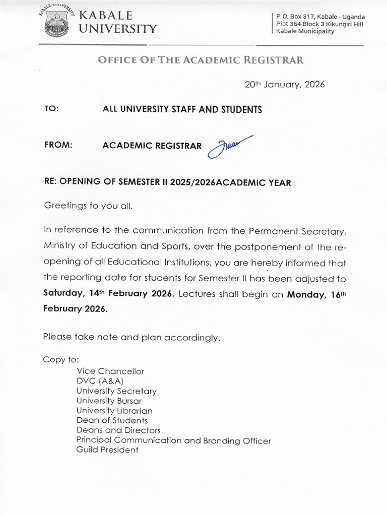 Re-opening of Semester II | PDF