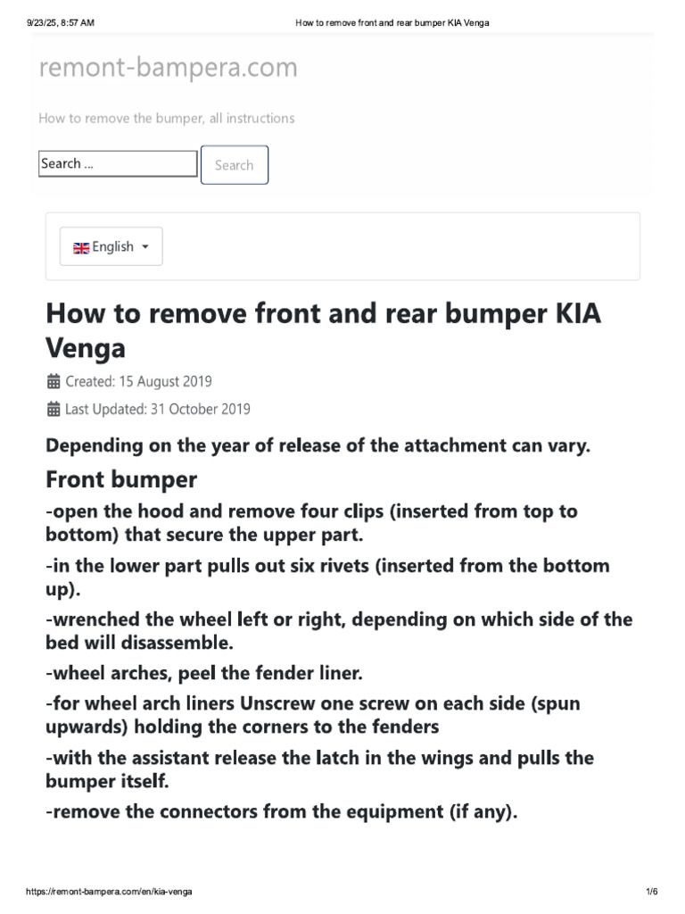 How To Remove Front and Rear Bumper KIA Venga | PDF