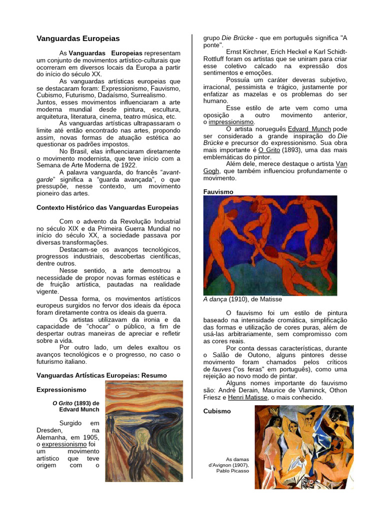 Vanguardas Europeias: Movimentos Artísticos | PDF | Expressionismo ...