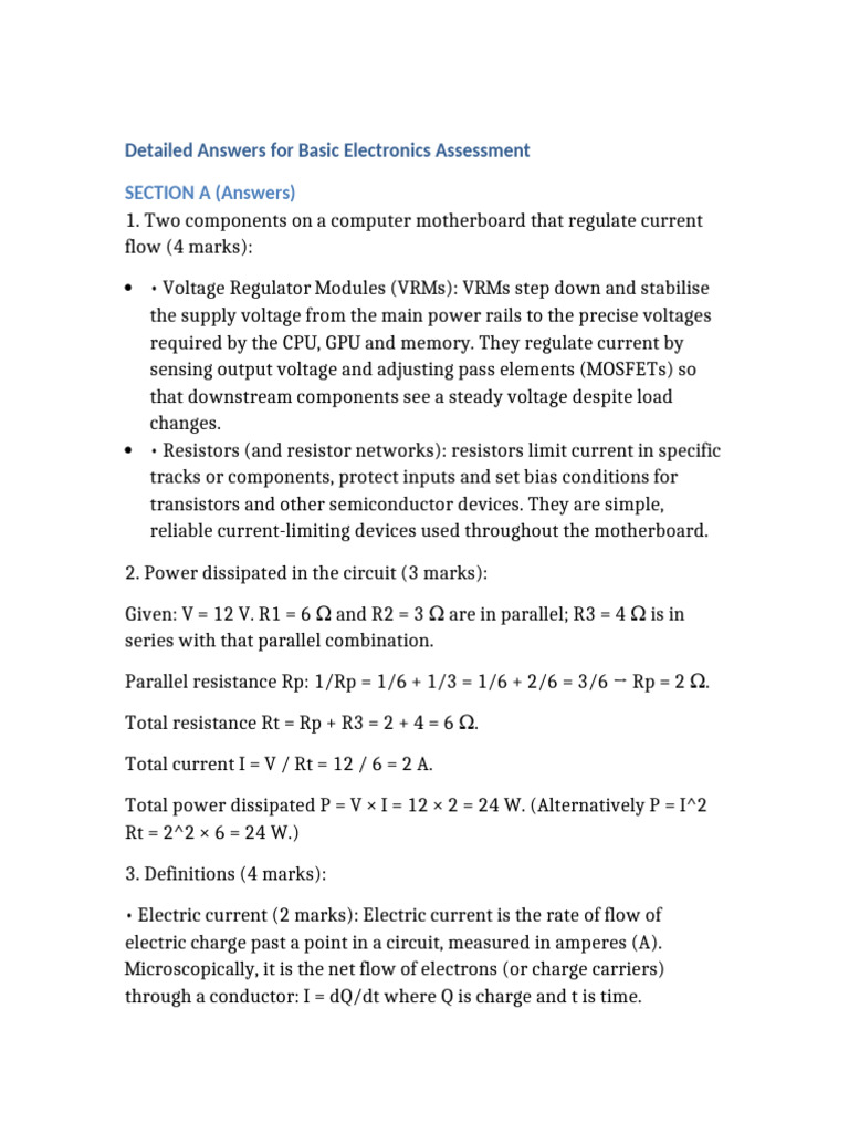 Basic Electronics Assessment Answers | PDF | Doping (Semiconductor) | Diode