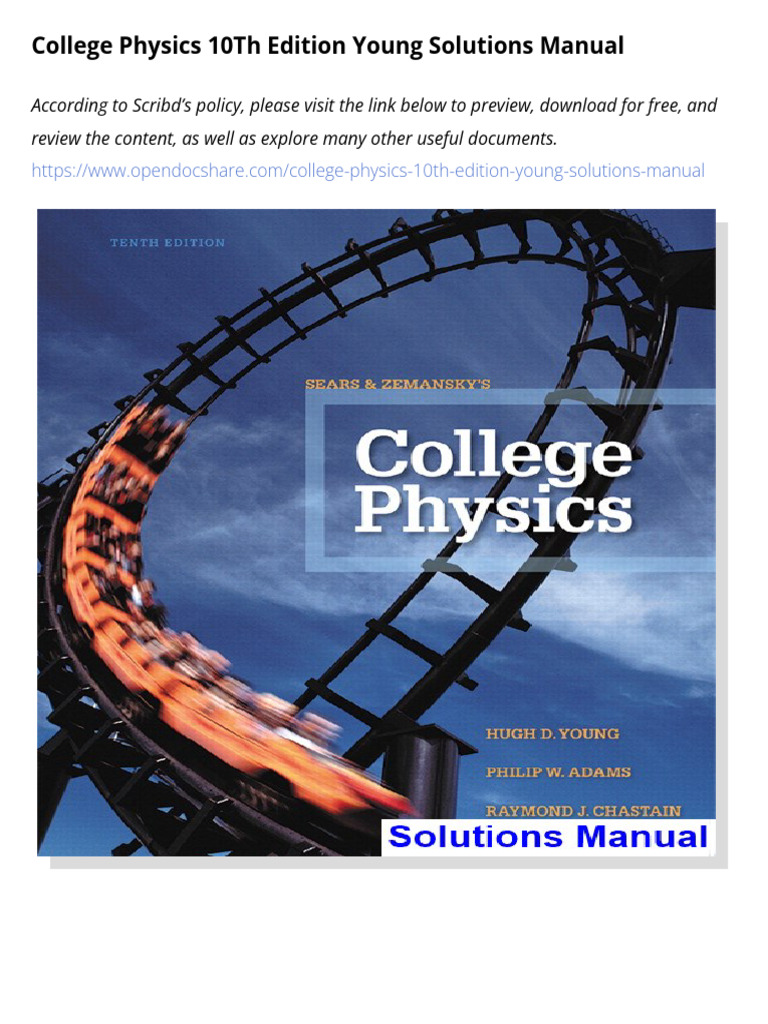 College Physics 10th Edition Young Solutions Manual | PDF | Sphere | Quantity