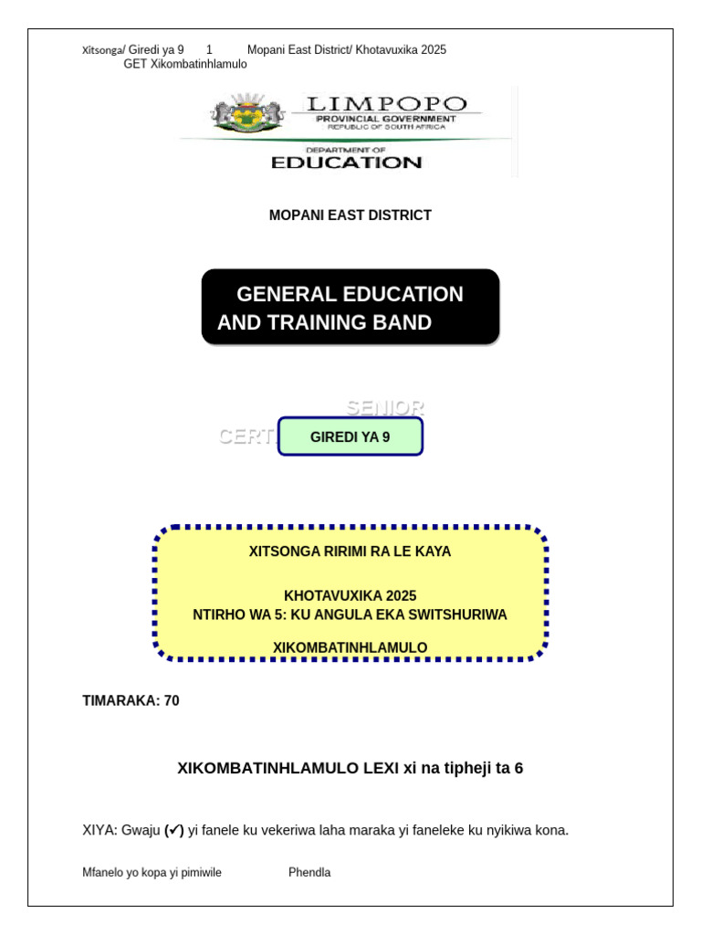 Xitso Gr. 9 Memo Midyear 2025 2 | PDF