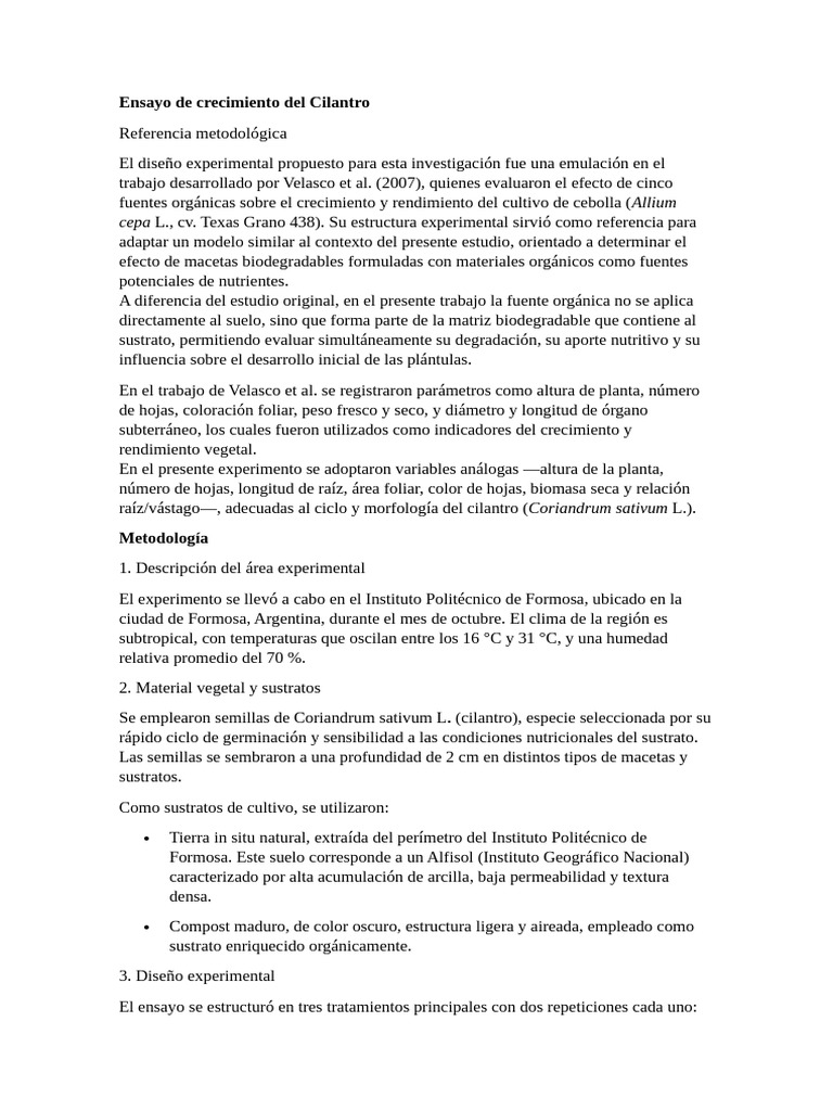 Ensayo de Crecimiento de Cilantro (1) | PDF | Compost | Cilantro