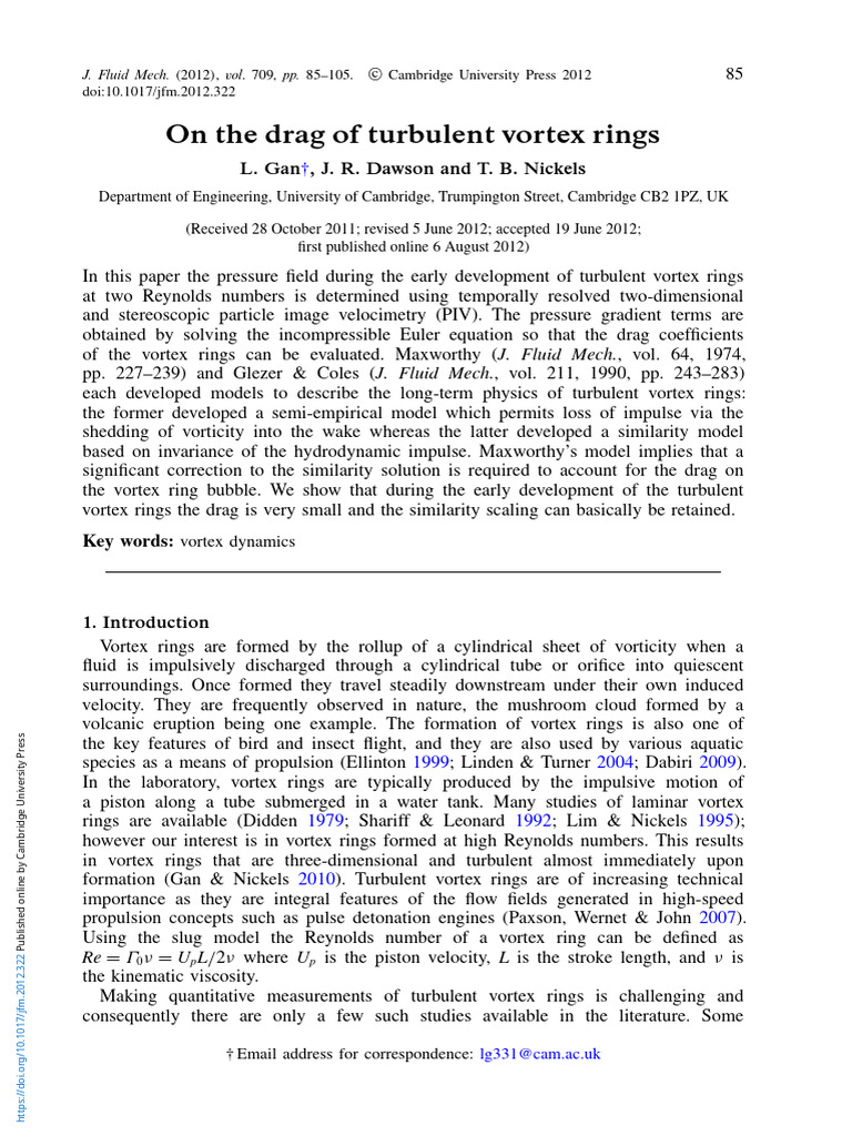 On the Drag of Turbulent Vortex Rings | PDF | Navier–Stokes Equations ...