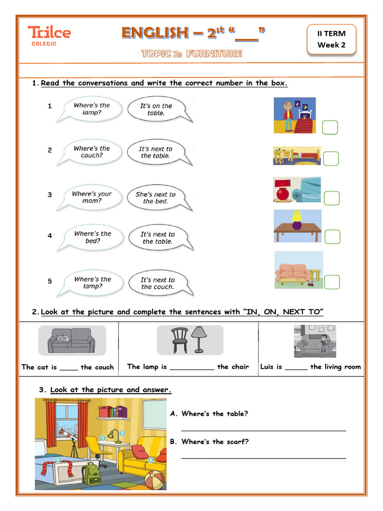 Furniture Vocabulary and Placement Exercise | PDF