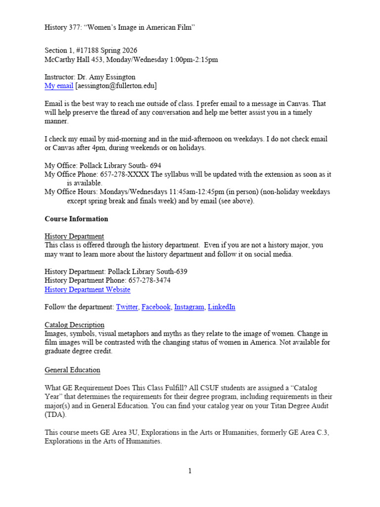 Hist 377-01 Syllabus Spring 2026 | PDF