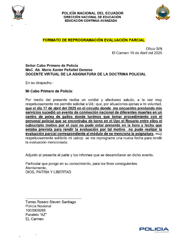 Poli.Torres Rosero Steven Santiago | PDF | Policía | Derecho penal
